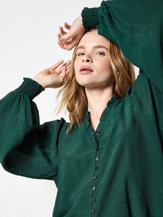 Apricot Blusentop Boho Blusenshirt mit Raffungen