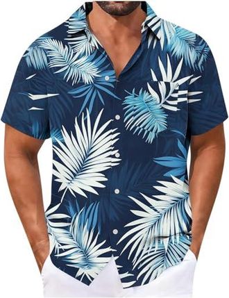 Generic Chemise hawa&iuml;enne d&eacute;contract&eacute;e et confortable pour homme - Col rabattu - L&eacute;g&egrave;re et respirante - Classique - Chemise de plage &agrave; manches courtes - Chemi
