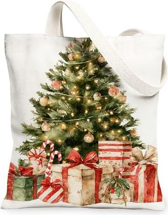 Generic Sacs fourre-tout en toile de No&euml;l, motif arbre de vacances festif, sacs de courses r&eacute;utilisables, style vintage &eacute;l&eacute;gant, toile l&eacute;g&egrave;re et lavable pour 