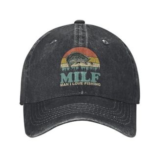 Generic Casquette dHomme, Casquette de Baseball lav&eacute;e Milf-Man I Love Fishing Chapeau de Camionneur d&eacute;t&eacute; pour Femme Masculine Sports r&eacute;tro de Plein air Sun Su