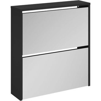 vidaXL Schuhschrank mit Spiegel 2 F&auml;cher Schwarz 63x17x67 cm - Vidaxl