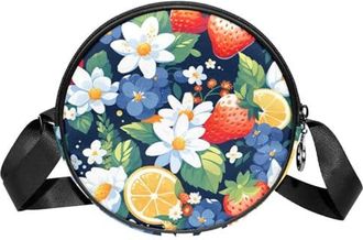Generic Sac &agrave; bandouli&egrave;re rond pour femme, motif fruits d&eacute;t&eacute; color&eacute;s, petit sac &agrave; bandouli&egrave;re avec fermeture &eacute;clair, bretelles r&eacute;glables, sac &agrave; main rond d&eacute;co