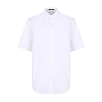 Balmain Homme, Chemises, Blanc, Taille: XL Chemise Blanche &agrave; Manches Courtes en Popeline de Coton