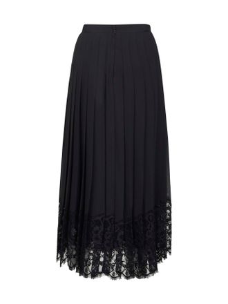 Dolce & Gabbana Womens Black Chiffon And Lace Pleated Midi Skirt Polyester