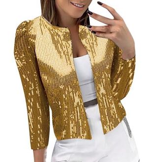 Generic HUIFUAO - Veste &agrave; paillettes pour femme - Manteau scintillant &agrave; manches longues ouvert sur le devant - Cardigan &agrave; paillettes pour festival, f&ecirc;te, sort