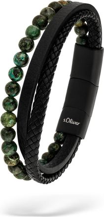 s.Oliver Herren Bracelet - Armband aus Echtleder - IP Schwarz - Lederband verstellbar bis 22 cm - wasserfest & hautfreundlich