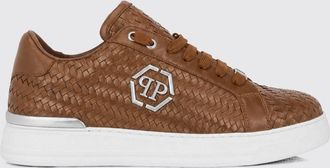 Philipp Plein Baskets basses en cuir tress&eacute; avec logo Hexagone