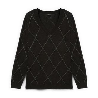 Fiorella Rubino Pullover mit hellem Rautenmuster - - Knitwear - Damen - Schwarzk - S
