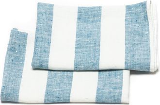 LinenMe Set mit 2 Geschirrtuch Leinen 100%, 46x65 cm Philippe - Leinentuch mit Aufhänger - Geschirrtücher & Küchentücher in Marineblau gestreift, Hergestellt 