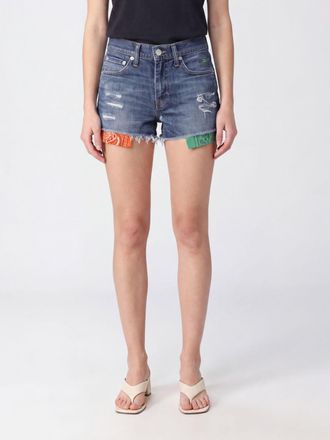 HTC Hoch taillierte Jeans-Shorts mit Nieten und ausgefranstem Saum