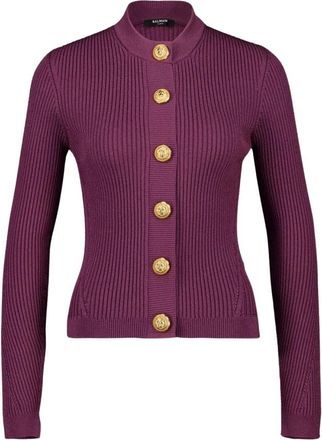 Balmain Femme, Pulls, Violet, Taille: 40 FR Gilet en maille fine avec boutons