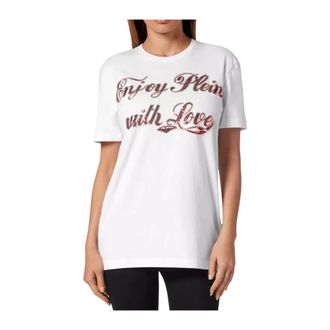 Philipp Plein Femme, Tops, Blanc, Taille: 36 FR T-Shirt Avec Inscription &agrave; Sequins