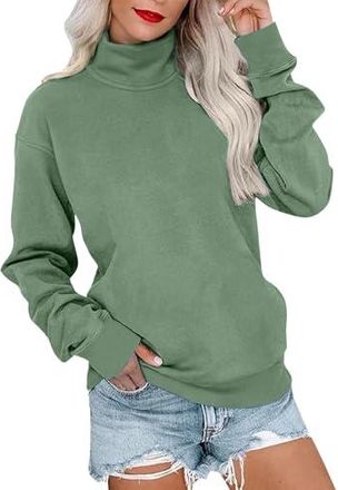 Generic Sweatshirts pour femmes, pulls pour femmes, couleur unie, haut surdimensionn&eacute;, col rond, manches longues, automne hiver, d&eacute;contract&eacute;, confortable, ten