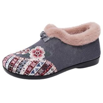 Generic Bottines dhiver chaudes &agrave; motif floral pour femme, doubl&eacute;es de fourrure, chaudes en peluche, semelle souple antid&eacute;rapante, chaussures de tous les jour