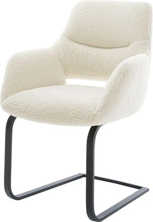 DELIFE Schwingstuhl Yago-Flex mit Armlehnen Freischwinger flach Schwarz Teddystoff Beige Taschenfederkern