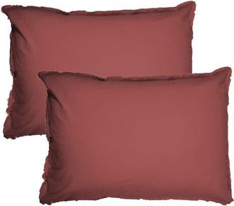 Matt & Rose 2 Taies doreiller Unies Coton LAV&Eacute; | 100% Coton Lav&eacute; | Oeko-TEX | 2 Taies doreiller &agrave; Franges 50x70 cm | Lie de Vin