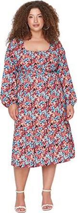 Trendyol Maxi Ruffle Hem Waist Elastic Plus Size Dress Robe, Multicolore, 76 Femme