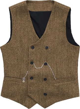 Solovedress Mens Vintage Wolle Anzugweste Doppelbr&uuml;stig Weste Anzug Weste f&uuml;r Hochzeit Groomsmen(Braun,M)