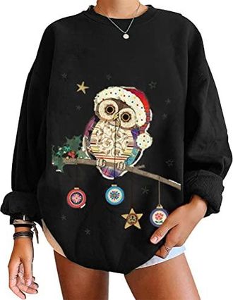 ORANDESIGNE Pull de Noël Femme Sweat Cadeaux Hiver Oversize Sweat-Shirt Manches Longues Tee Shirt Haut Ample Col Rond Noël Hiver Chaud Chic Ample Sweater Tops Swe