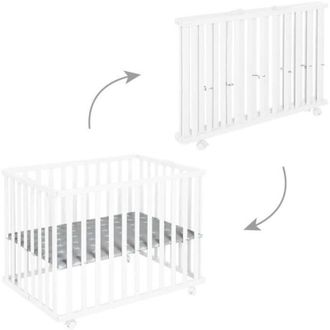 Roba Roba - Parc b&eacute;b&eacute; pliable little stars - 75 x 100 cm - R&eacute;glable en hauteur - 4 Roues frein&eacute;es - Bois Laqu&eacute; Blanc - Motif