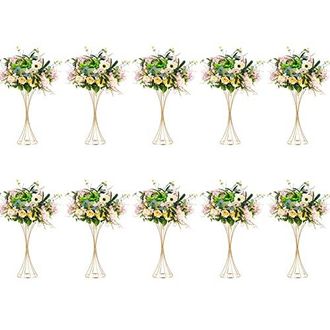 Nuptio Vase Haut Mariage Or: 10 Pi&egrave;ces 50cm Hauteur Centre de Table Metal Support Fleur Trompette Dor&eacute; Vases pour Wedding Anniversaire F&ecirc;te Ceremonie R&eacute;cepti