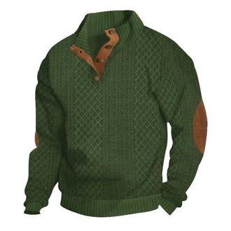 Generic Pull en tricot torsad&eacute; &agrave; col montant pour homme, pull d&eacute;contract&eacute; &agrave; col montant, Vert, 4XL