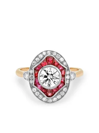 Pragnell 18kt Art Deco Gelbgoldring mit Diamanten - Silber