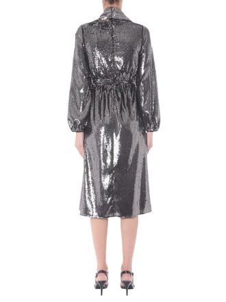N&deg;21 V-Neck with Removable Scarf Dress - Silver