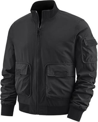 Generic Vestes pour hommes militaires tactiques cargo, veste bomber avec poches multiples, coupe-vent, col montant, manteaux &agrave; manches longues, Vestes noires 