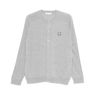 Maison Kitsun&eacute; Homme, Pulls, Gris, Taille: L Fox Head Fine Merino Cardigan