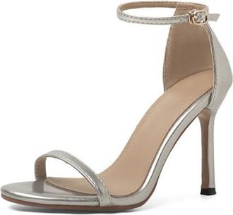 Generic Qynthra Sandales Femme Aiguille Bout Rond Bride Cheville Boucle Talon Haut Escarpins pour Mariage Soirée Rendez Vous,Argent,38 EU