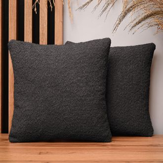 MG Design 2er Set Kissenbezüge 35 x 35 cm in Schwarz - mit Reißverschluss, fein gewebt mit Chenille-Haptik, pflegeleich
