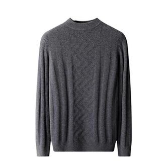 Generic Pull tricoté en laine solide à col rond pour homme - Pull épais décontracté pour homme, Gris foncé 9., S