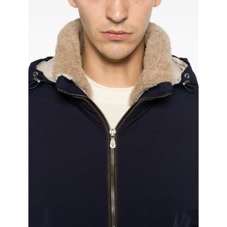Brunello Cucinelli Shearling Collar Hooded Jacket - Navy