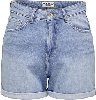 Only Shorts en Jean pour Femme, Bermudas Taille Haute pour Un &eacute;t&eacute; Confortable, Couleurs:Bleu-Clair, Taille:S