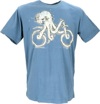 Guru Shop Retro T-Shirt, Tree Save Earth T-Shirt - Octopus on Cycle Print/blau, Herren, Baumwolle, Size:L