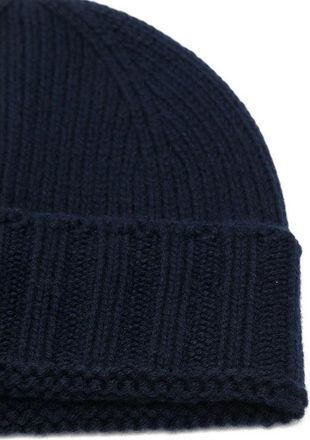 La Fileria 10186 Cashmere Ribbed Beanie - Navy
