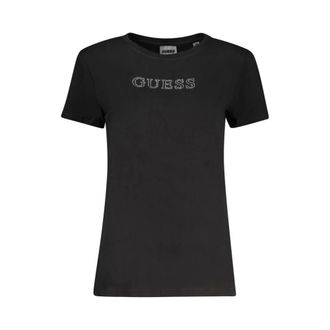 Guess Femme, Tops, Noir, Taille: 34 FR T-shirt Noir en Coton &agrave; Manches Courtes avec D&eacute;tails en Strass
