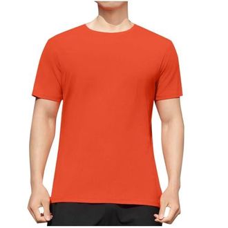 Generic T-shirt &agrave; col rond uni d&eacute;contract&eacute; classique polyvalent extensible l&eacute;ger respirant basique &agrave; manches courtes pour course &agrave; pied gym, Orange (01), 4XL