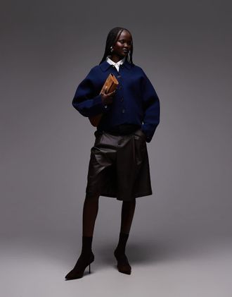 Arket Strickjacke aus kompakter Baumwolle in Marineblau mit Kragen