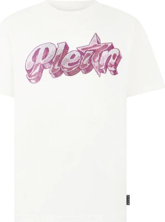 Philipp Plein Homme, Tops, Blanc, Taille: 4XL T-Shirt Col Rond Gummy Plein Stones