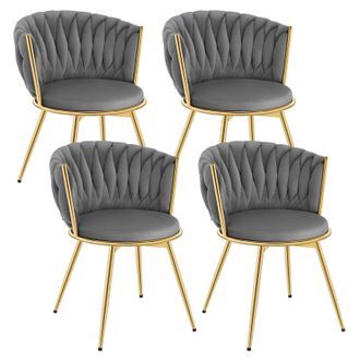 Woltu Esszimmerst&uuml;hle 4er Set, K&uuml;chenstuhl, Wohnzimmerstuhl, mit Metallrahmen, ergonomisch, 360&deg; drehbar, f&uuml;r K&uuml;che Wohnzimmer Balkon, Samtsitz, Dunkelgrau,