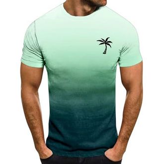 Generic T-shirt pour homme avec d&eacute;grad&eacute; de noix de coco pour homme, couleur unie, manches courtes, imprim&eacute;, Vert menthe., 3XL