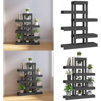 vidaXL Vidaxl - Pflanzenst&auml;nder Grau 85x25x109,5 cm Massivholz Kiefer - Blumenst&auml;nder - Holzkiste - Pflanzenregal - Balkonm&ouml;bel - Gartenm&ouml;bel - Home & Living