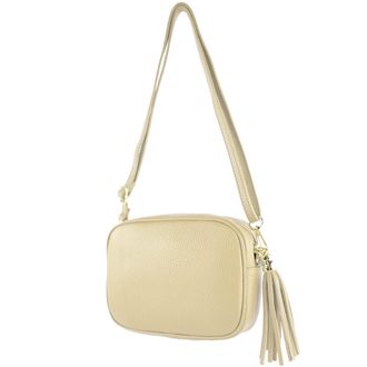 modamoda.de T240 - kleine Umh&auml;ngetasche aus ital. Echtleder, Farbe:Creme