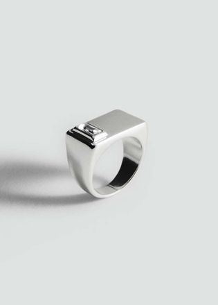 Mango Bague g&eacute;om&eacute;trique ornement cristaux argent - Femme - M - MANGO