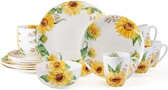 Mikasa Mikasa Sunflower Geschirr-Set, Knochenporzellan, leicht, splitterfest, 16-teilig, Service f&uuml;r 4 Personen, mehrfarbig