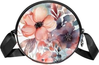 Generic Petit sac &agrave; bandouli&egrave;re rond pour femme, motif floral avec fermeture &eacute;clair, bretelles r&eacute;glables, style d&eacute;contract&eacute;, pour femmes et filles