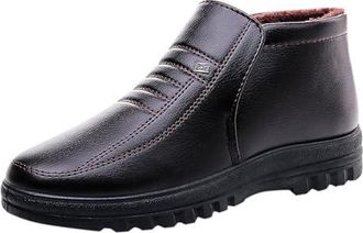 Generic Chaussures classiques doubl&eacute;es en polaire pour homme sans lacets - Mocassins chauds en cuir &agrave; talon bloc - Antid&eacute;rapantes - Chaussures d&eacute;contract&eacute;es p