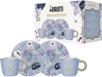 Bialetti Set de 2 tasses et 2 soucoupes Bridgerton, Porcelaine, 80ml, Bleu Céruléen